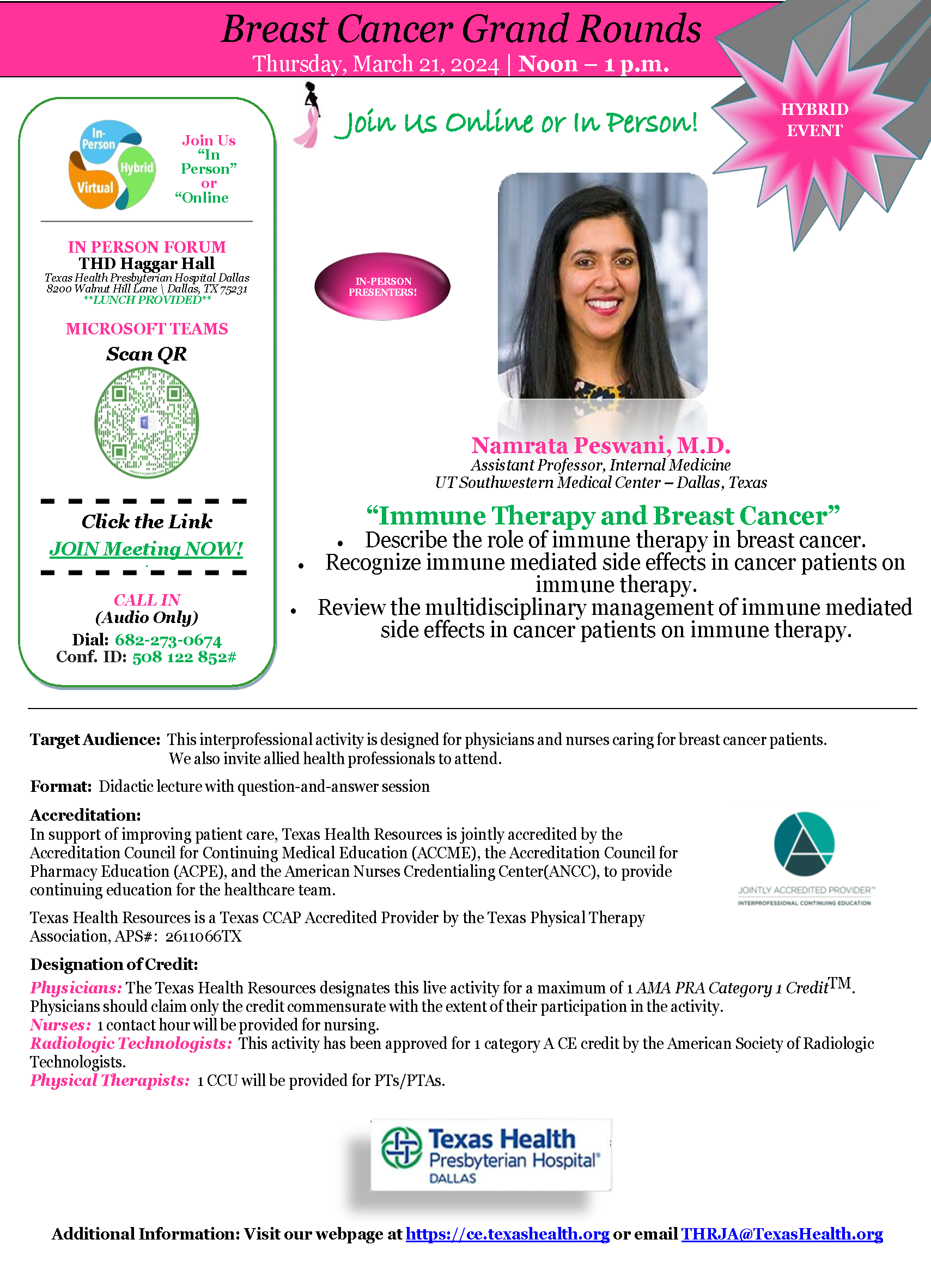 THD Breast Cancer Grand Rounds - Immune Therapy and Breast Cancer | Texas Health Resources